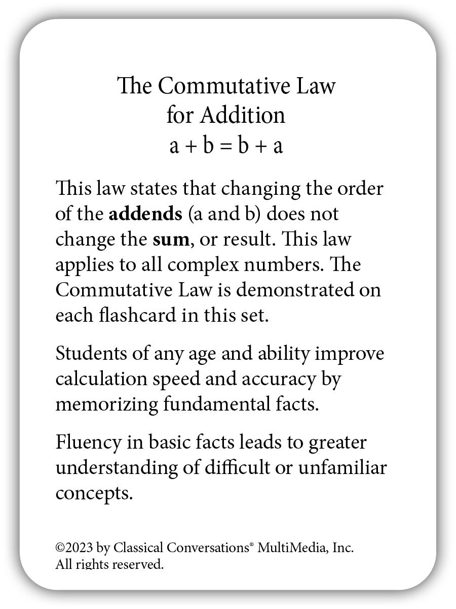 Addition: The Commutative Law (Math Flashcards) – Classical ...