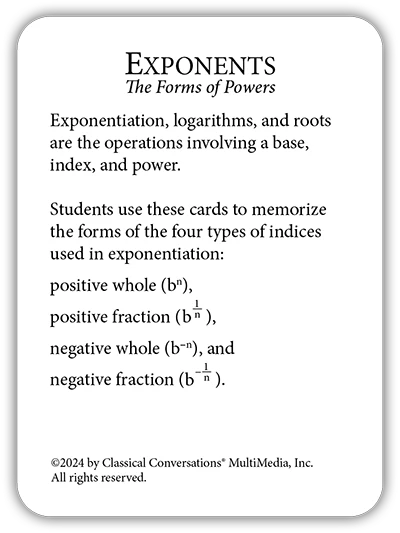 Math Flashcards Exponents: The Forms of Powers – Classical ...